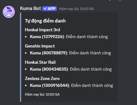 Tự động điểm danh | Kuma Bot